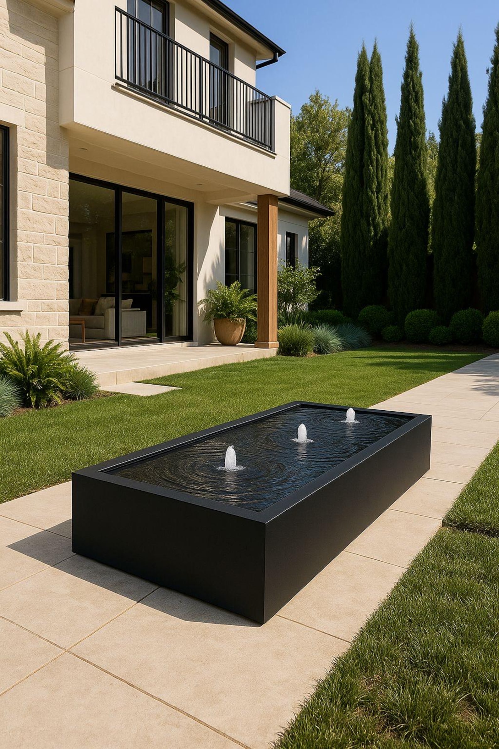 Modern Custom Black Steel Infinity Edge Water Feature –3 Bubbler, LED ...