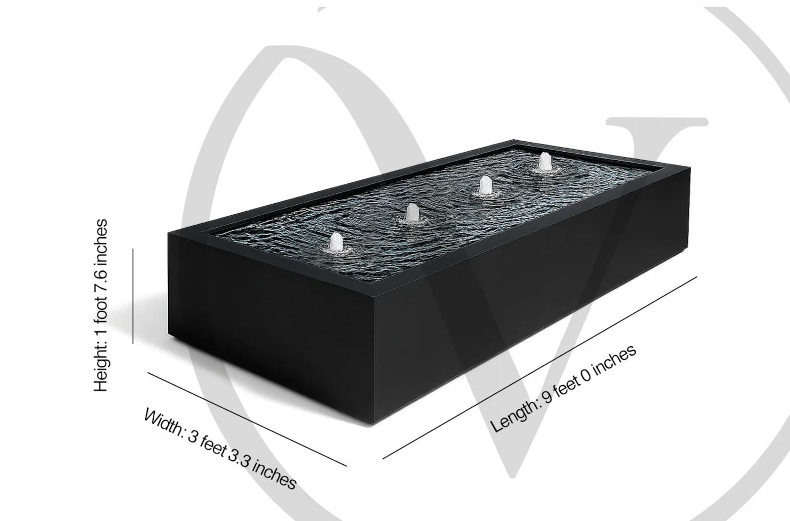 Modern Black 9ft Steel Infinity Edge Water Feature 4 Bubbler With LED ...