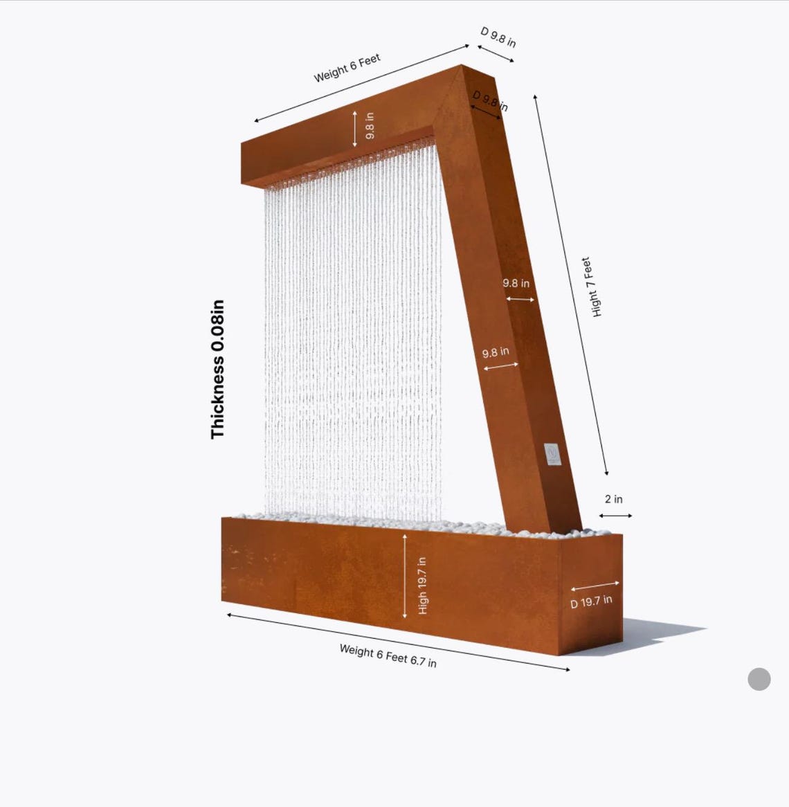 7ft Corten Steel Rain Curtain Fountain Model L Modern Outdoor Water ...