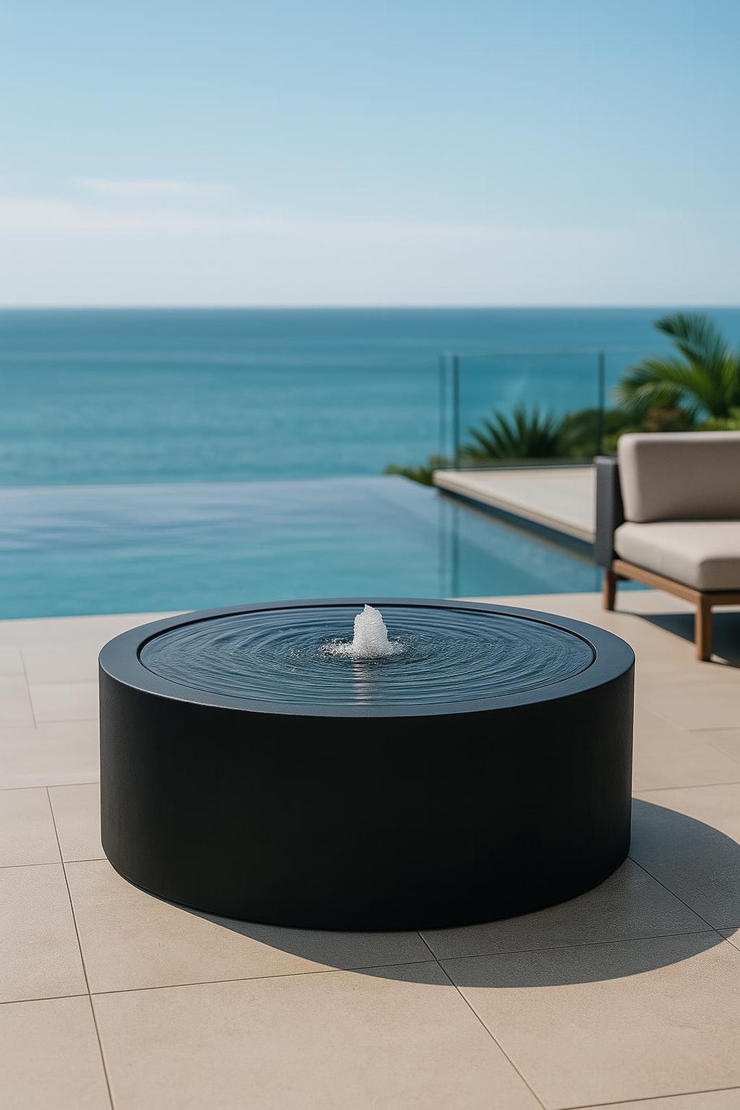 Round Black Outdoor Floor Water Table Fountain by Valyrian Designs 48 ...