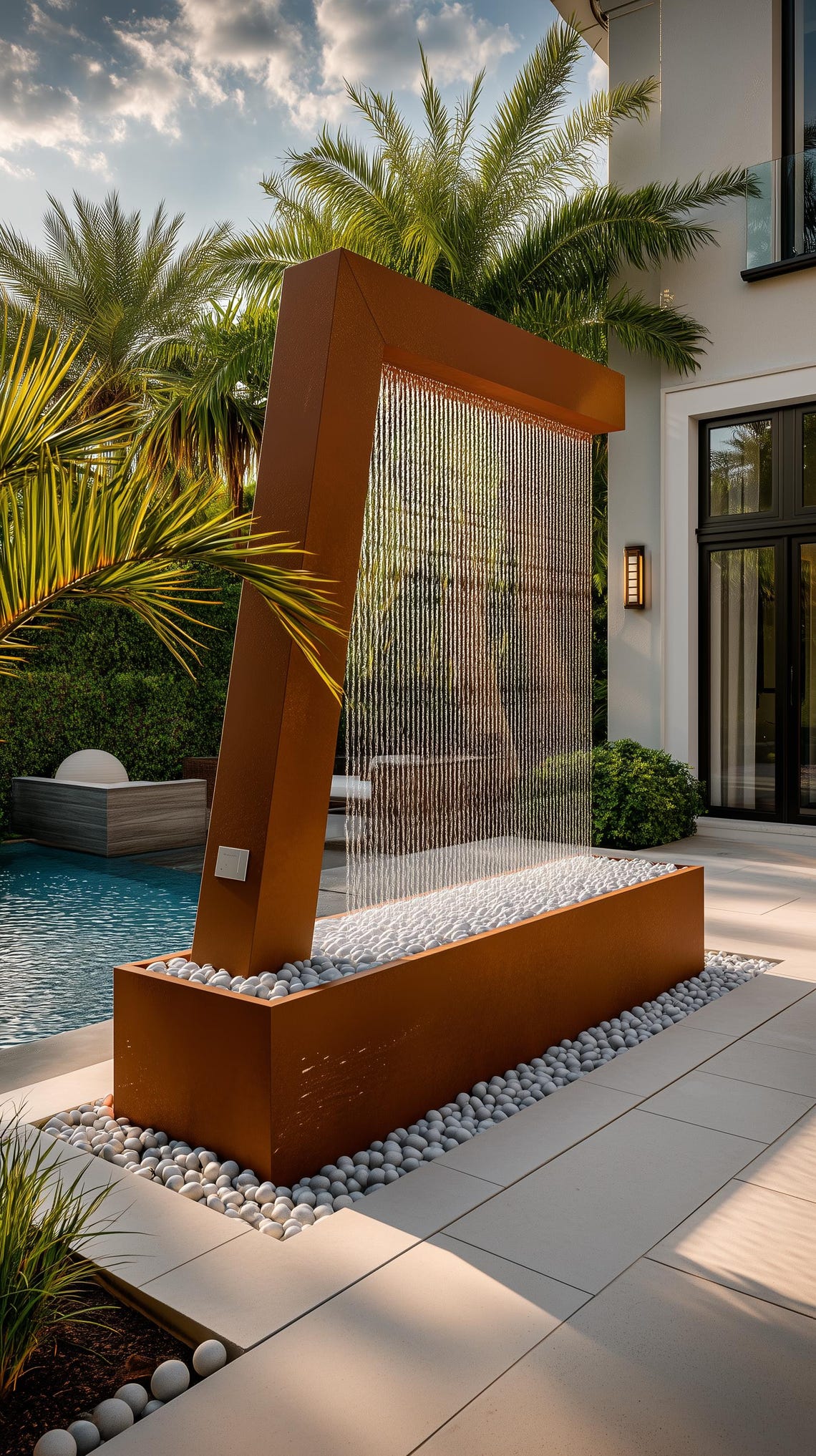 7ft Corten Steel Rain Curtain L Water Fountain by Valyrian Design ...