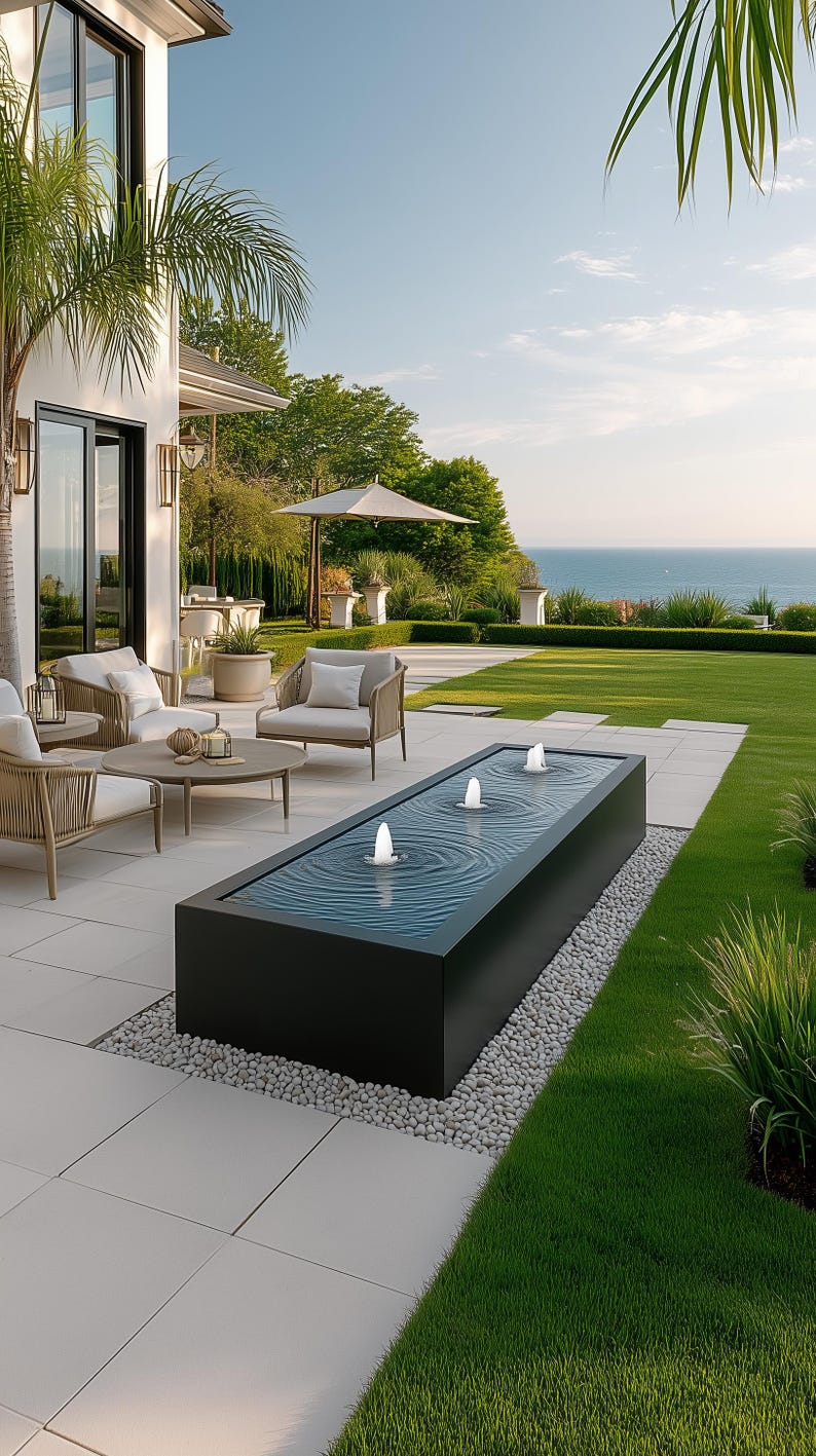 Modern Custom Black Steel Infinity Edge Water Feature –3 Pumps, LED ...