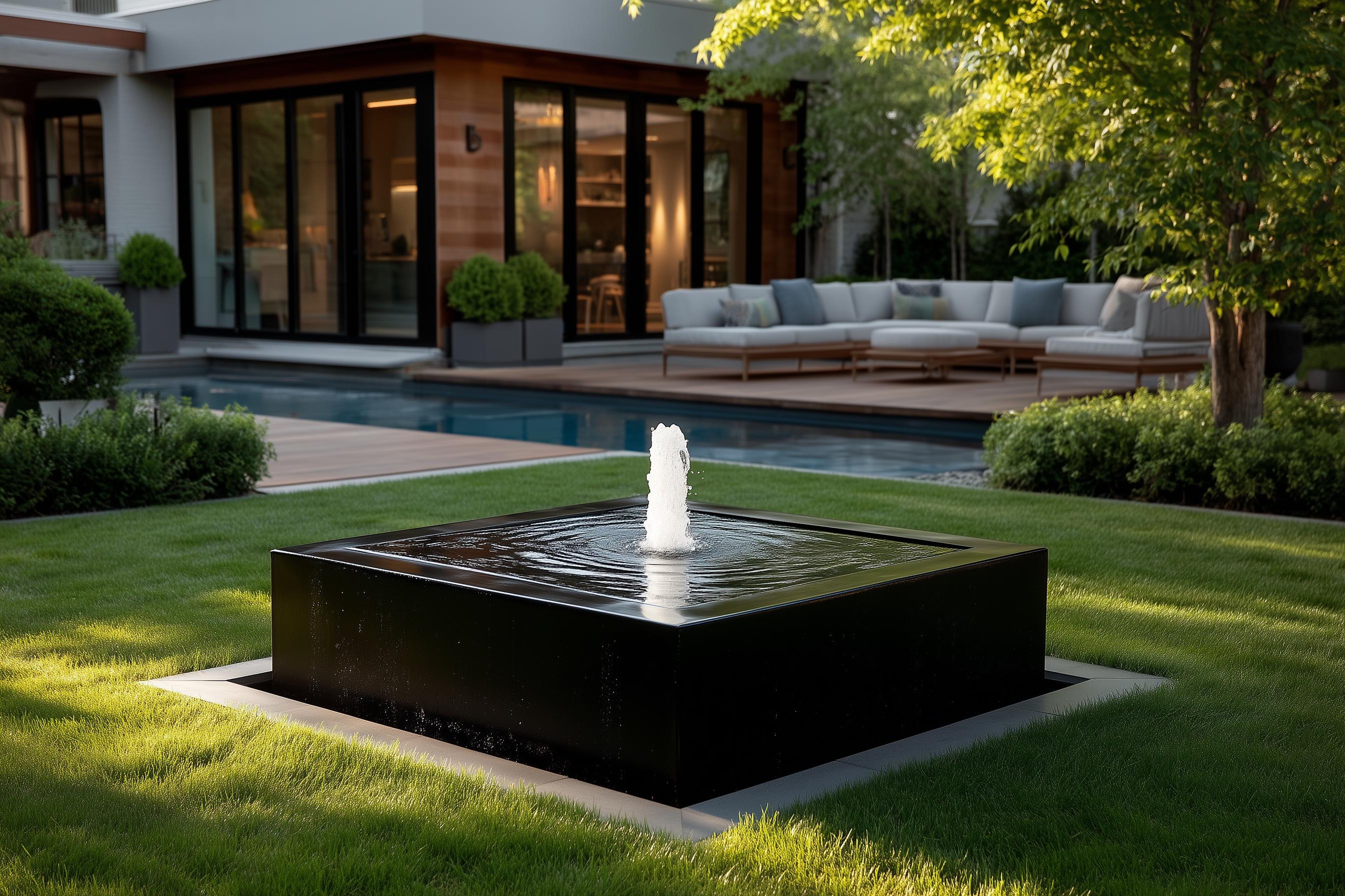 Square Black Steel Outdoor Infinity Pool Fountain by Valyrian Designs ...