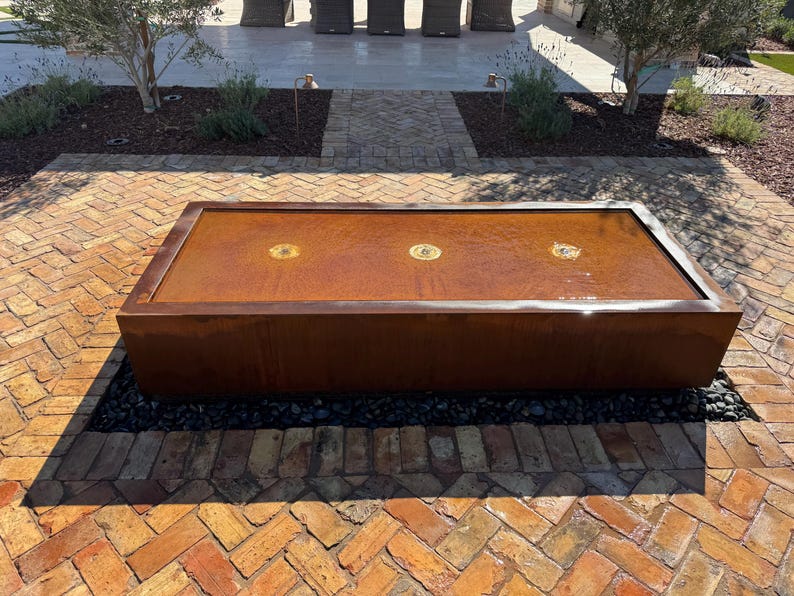 Modern Custom 6ft 5.6” Corten Steel Infinity Edge Water Feature 3 LED ...