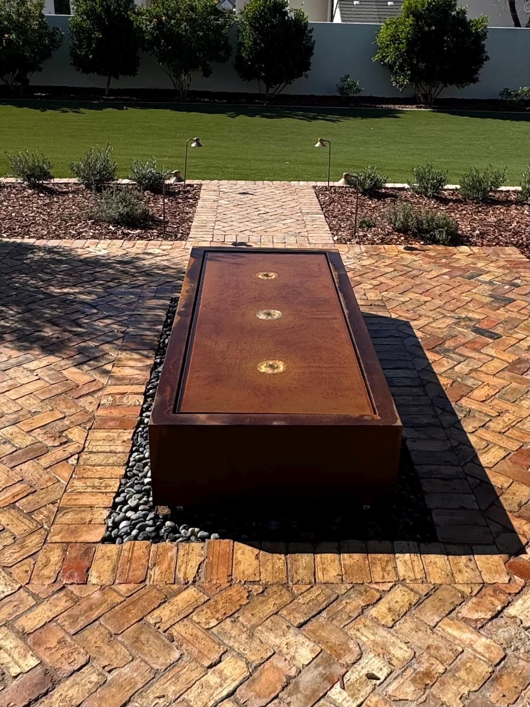 Modern Custom 6ft 5.6” Corten Steel Infinity Edge Water Feature 3 LED ...
