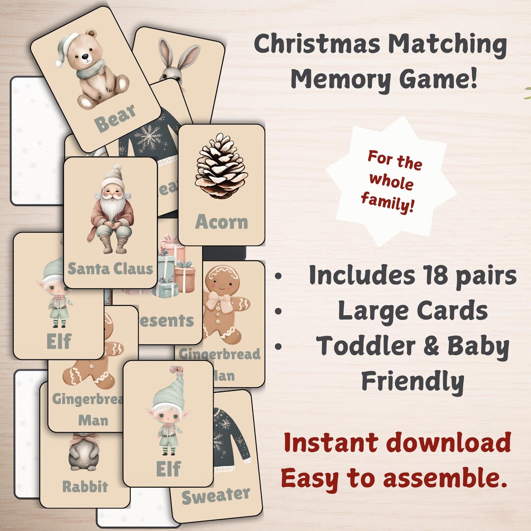 Christmas Memory Matching Game for Toddlers & Family - Printable ...