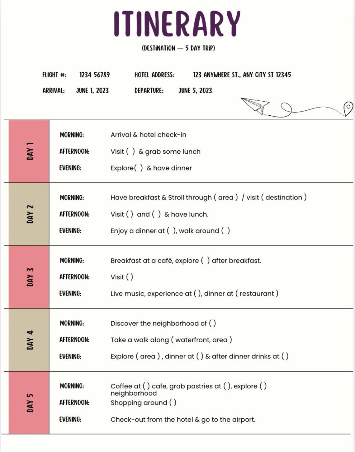 Customizable Travel Itinerary Template – Downloadable PDF for Easy Trip ...