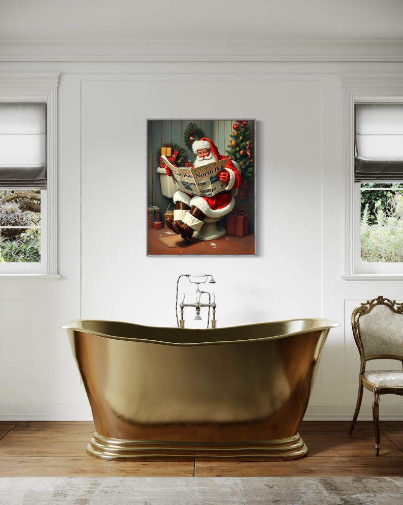 Santa on the Toilet , Christmas Funny Print, Bathroom Wall, Home Decor ...