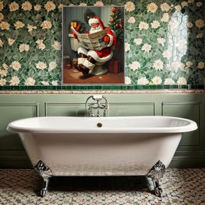 Santa on the Toilet , Christmas Funny Print, Bathroom Wall, Home Decor ...