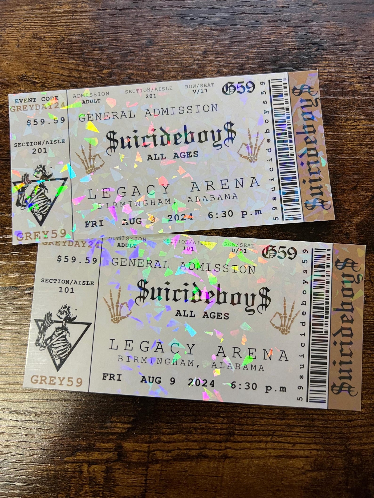 Custom Concert Ticket • Holographic Laminate • GREYDAY - Etsy
