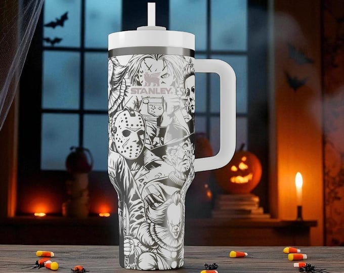 40oz Stanley Quencher | Halloween Doodle Engraved Stanley Tumbler - Etsy