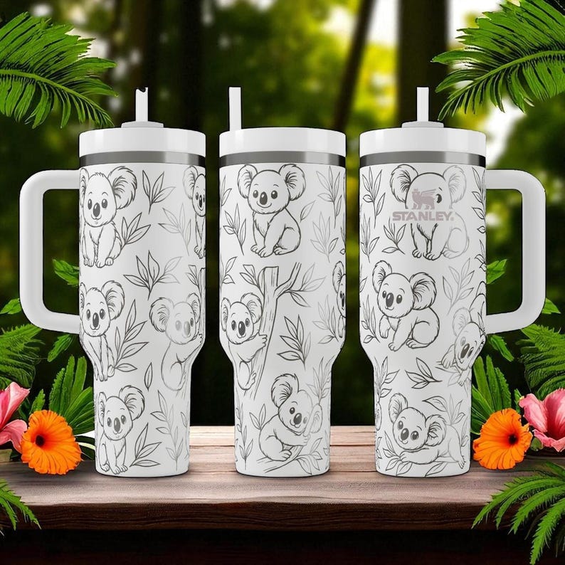 Engraved Koala Tumbler – 40oz Stanley Cup With Cute Koalas and Leaves ...