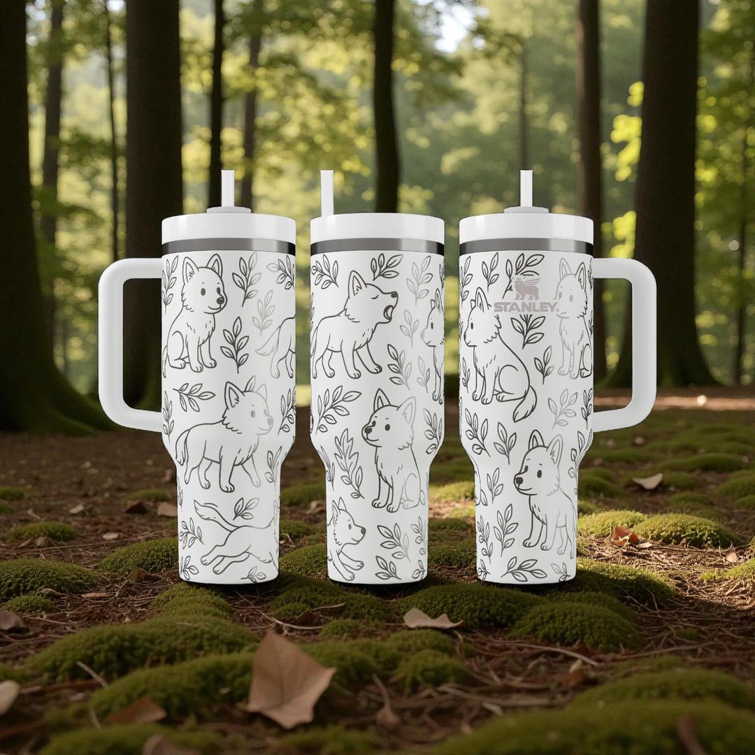 Engraved Baby Wolves Stanley Tumbler – Cute Woodland Wolf Cup, Forest ...