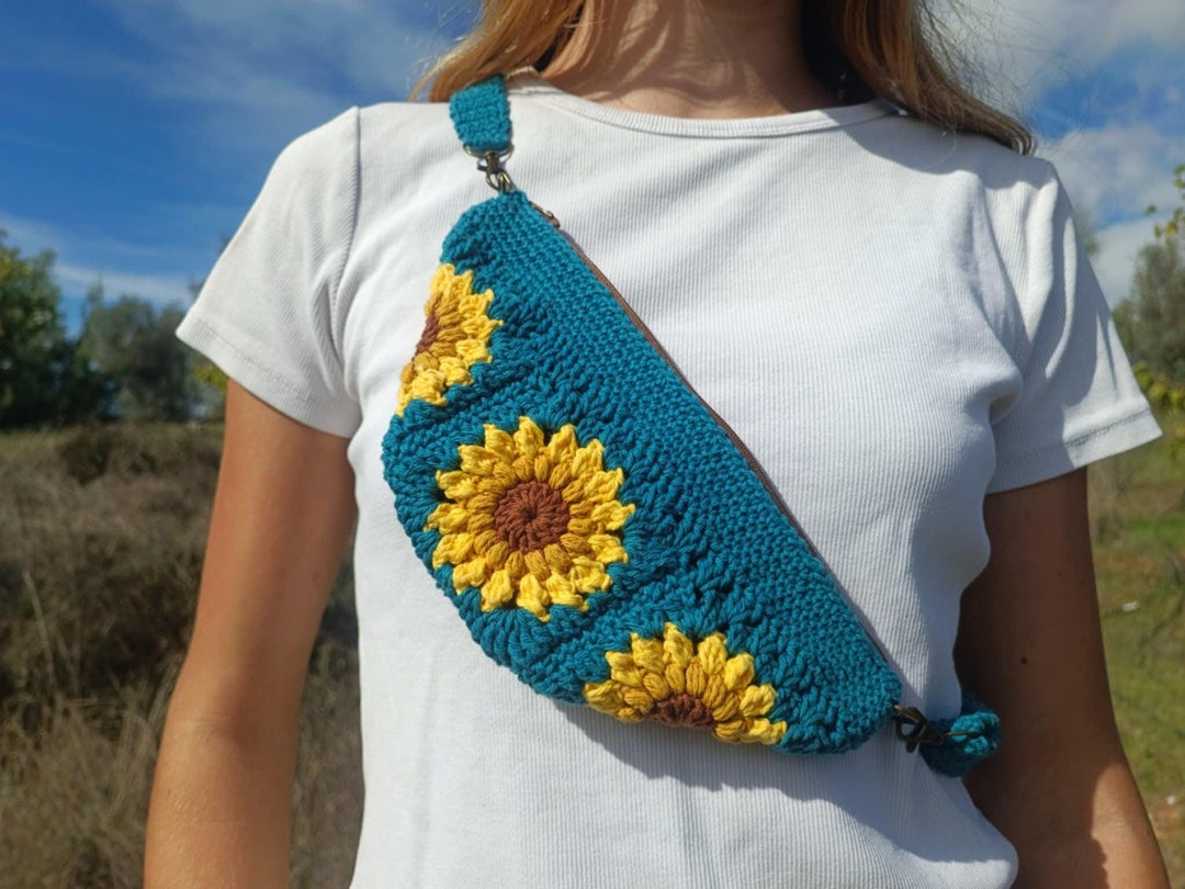 Crochet Sunflower Grannysquare Crossbody Bag, Fannypack, Bumbag. - Etsy