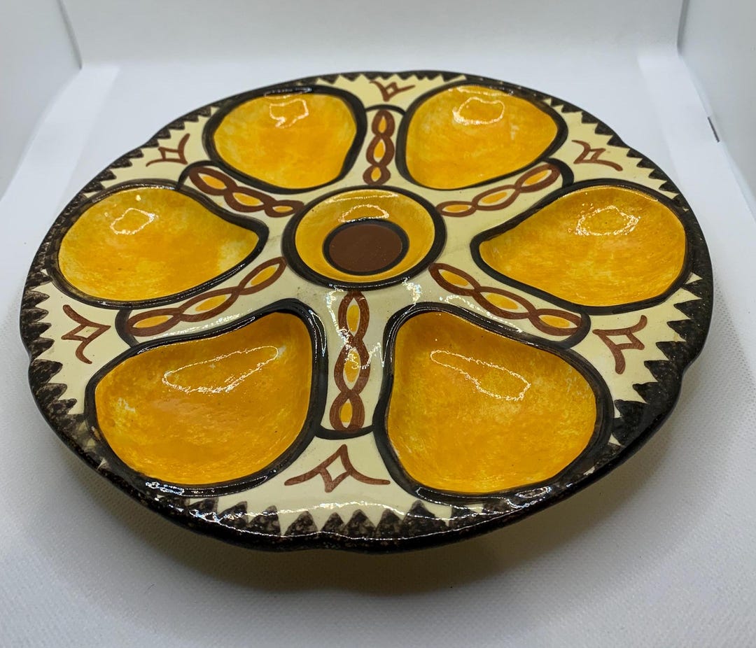 Henriot Quimper Vivid Yellow Oyster Plate Handpainted Pottery Vintage ...