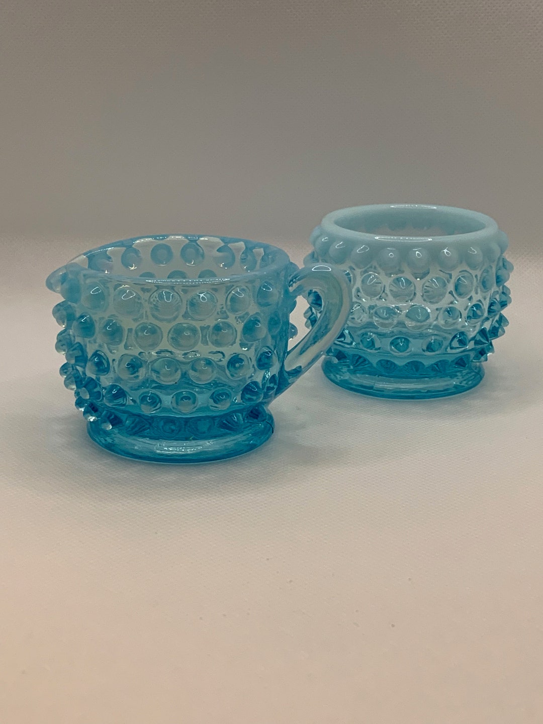 Vintage Fenton Blue & White Milk Glass Edge Hobnail Creamer Pitcher - Etsy