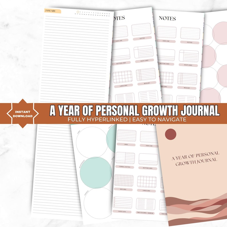 Undated Personal Growth Digital Journal | 365 366 Days of Goal Setting ...