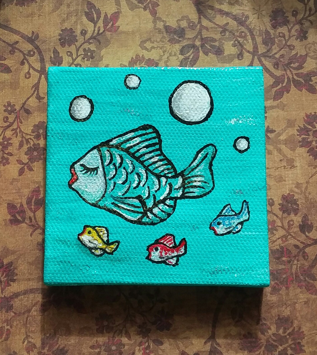 Retro Fish Series Original Painting mama Vintage Retro Style Fish ...