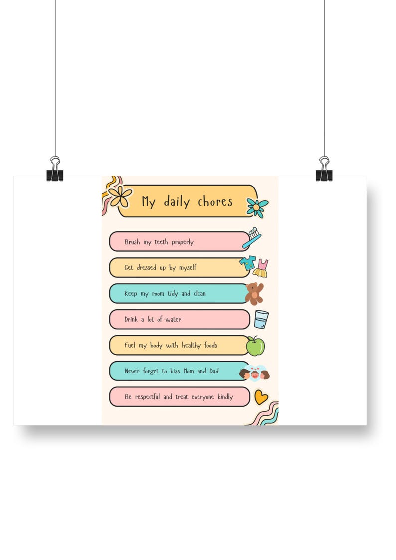 Kids Daily Chores & Responsibilities Poster - Etsy