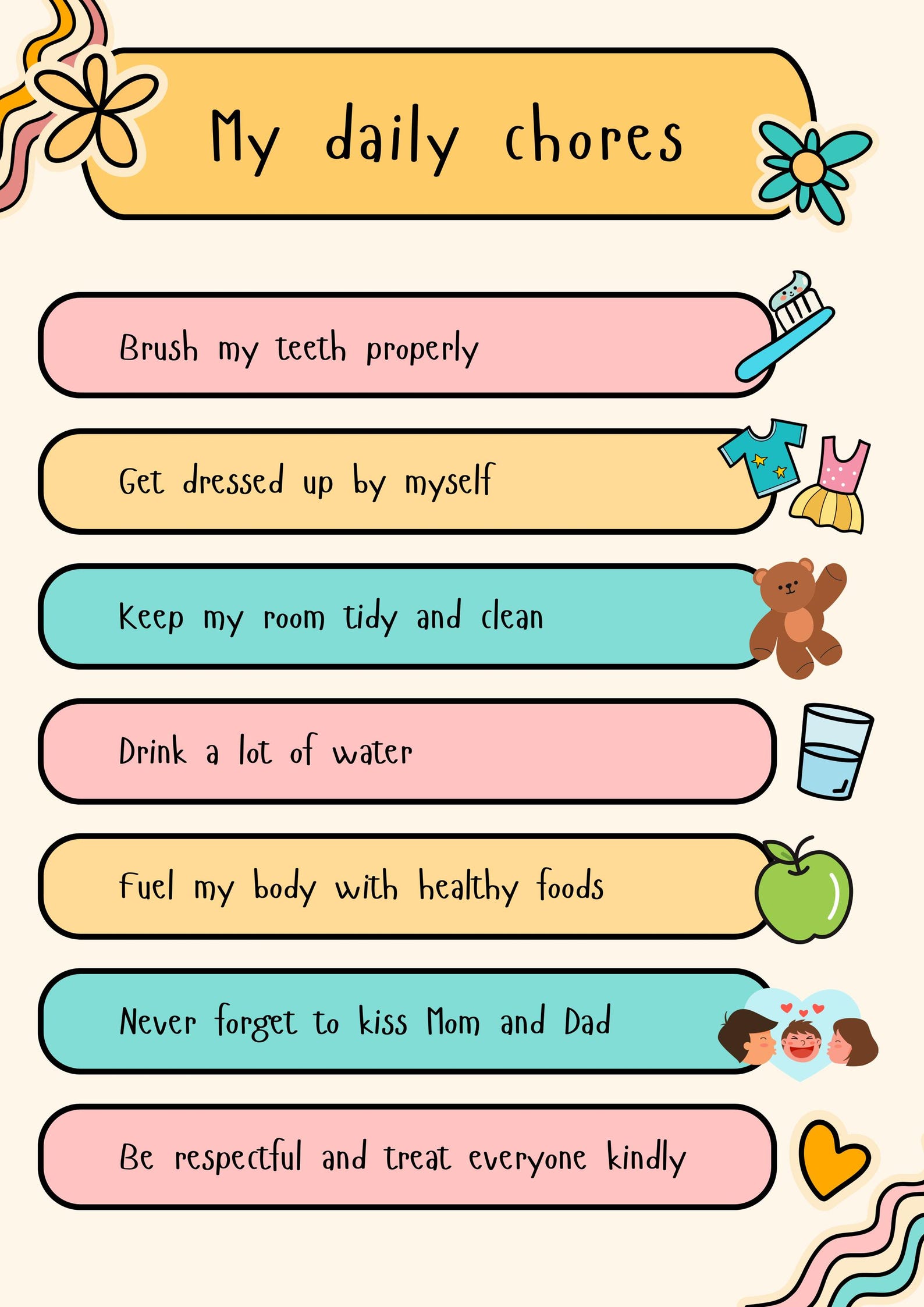 Kids Daily Chores & Responsibilities Poster - Etsy