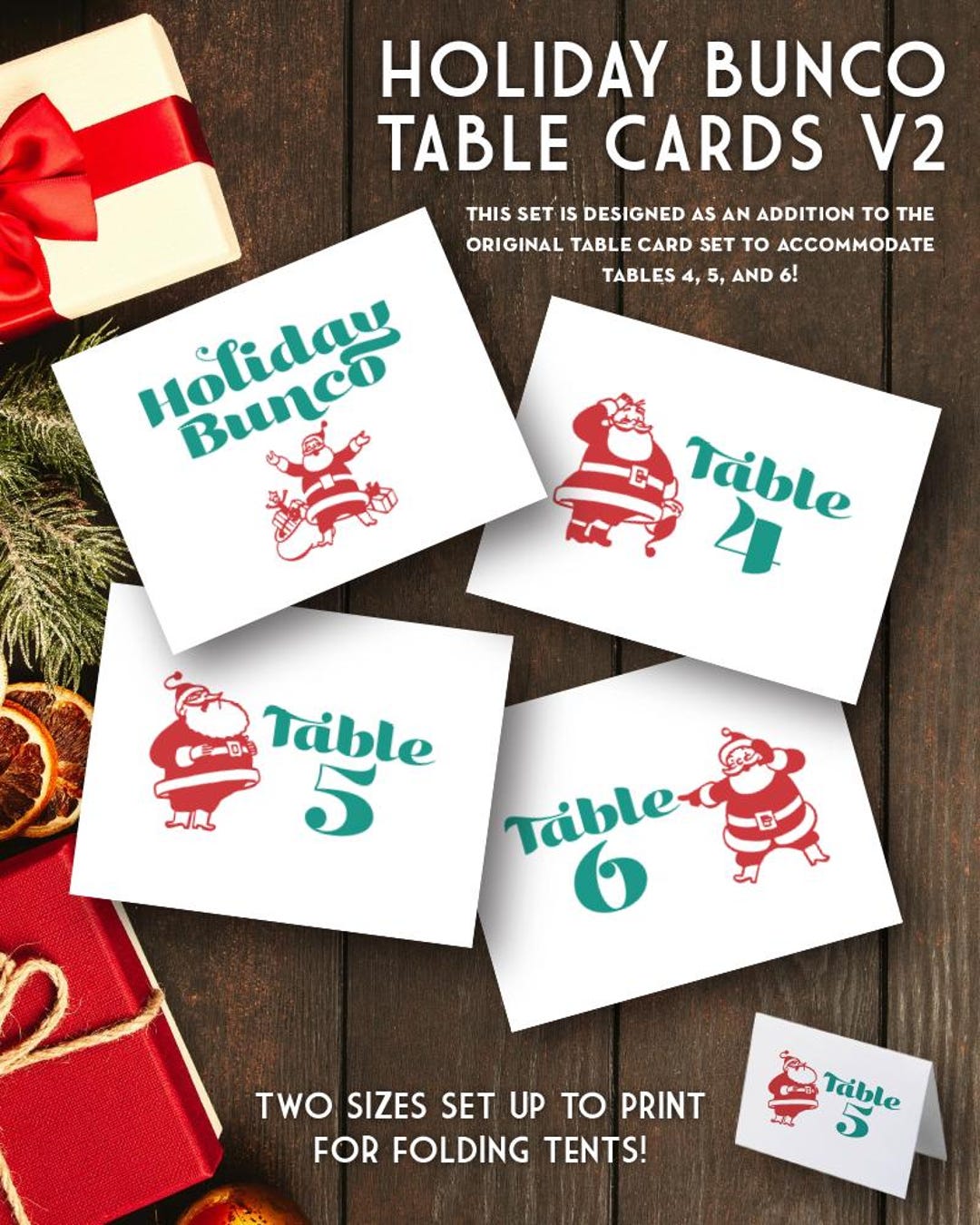 Vintage Style Holiday Bunco Table Cards V2: Tables 4, 5, and 6! - Etsy