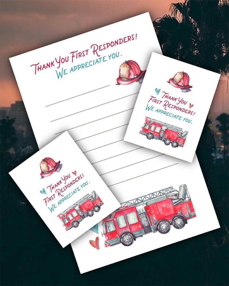Firefighter / First Responder Printable Thank You and Appreciation ...