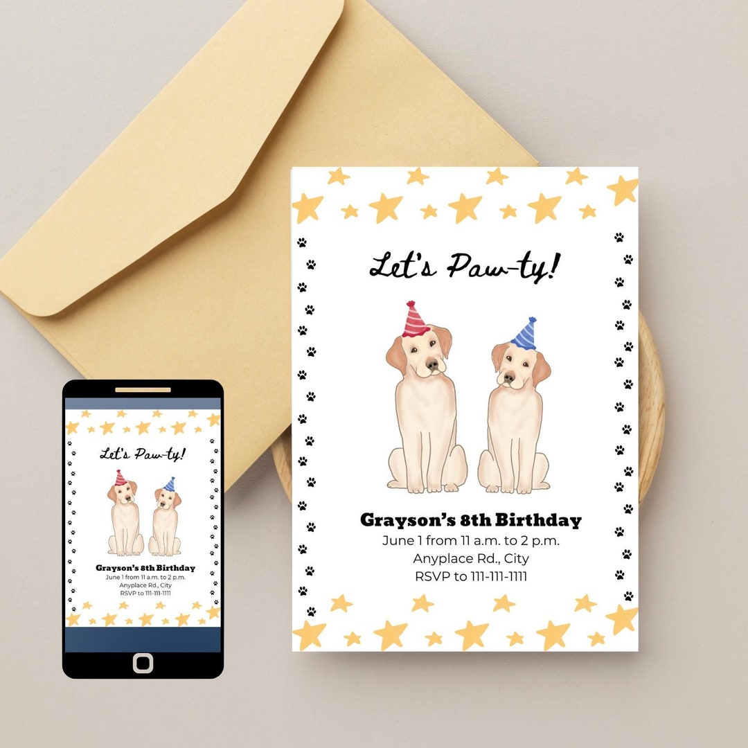 Lab Birthday Party Invitation, Labrador Party Invitation, Editable ...