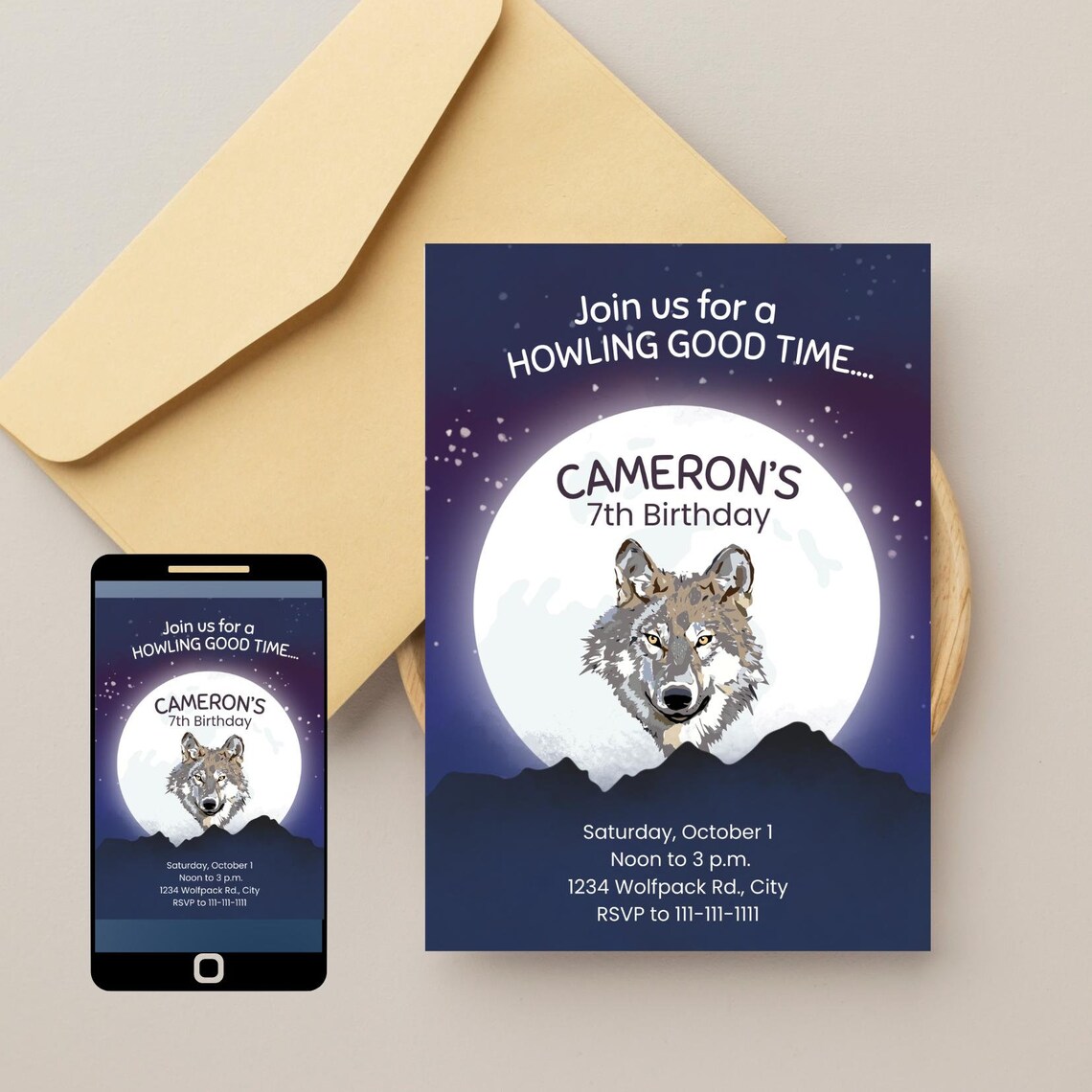 Wolf Birthday Invitation, Editable Template, Wolf Party Invitation ...