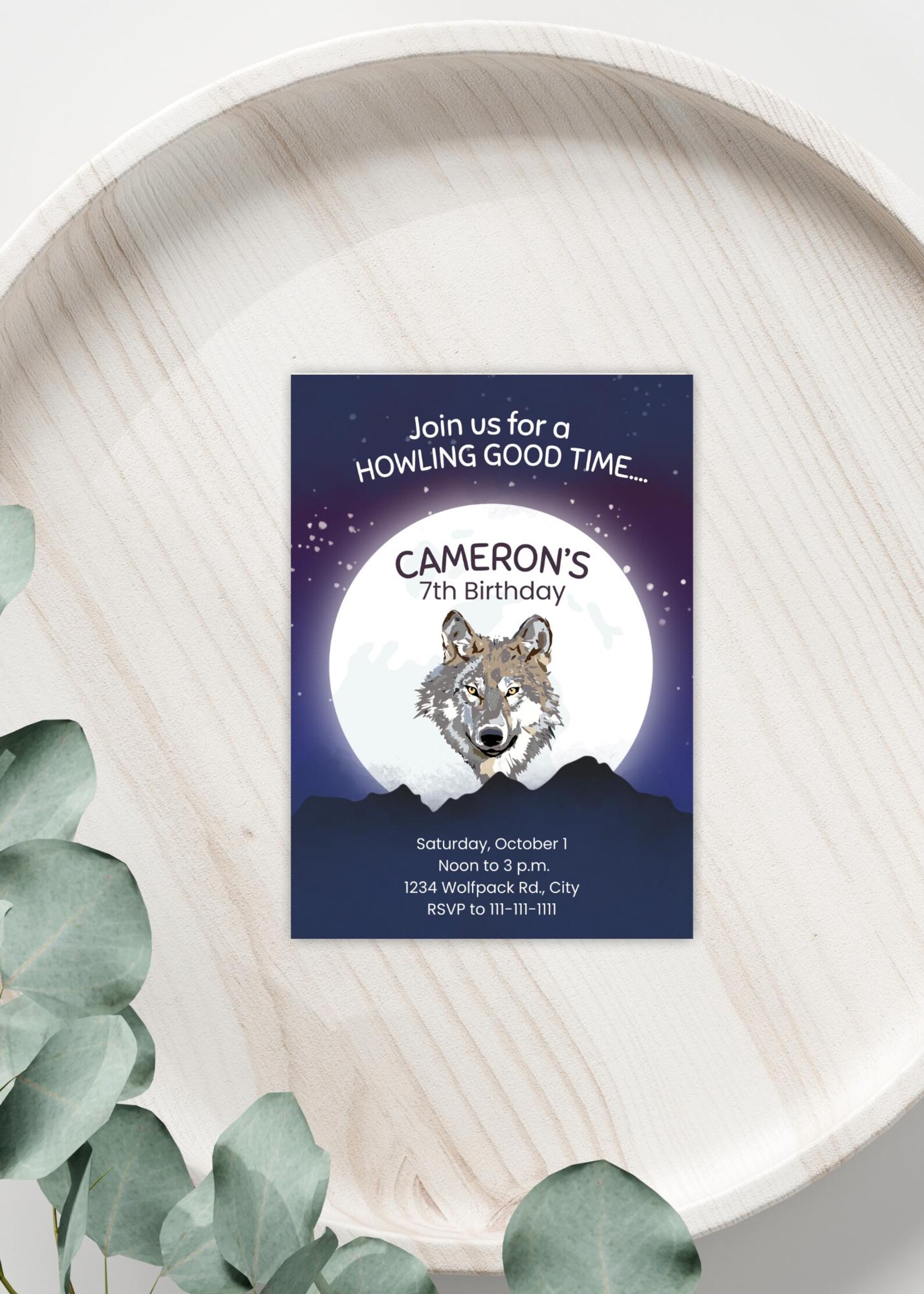 Wolf Birthday Invitation, Editable Template, Wolf Party Invitation ...