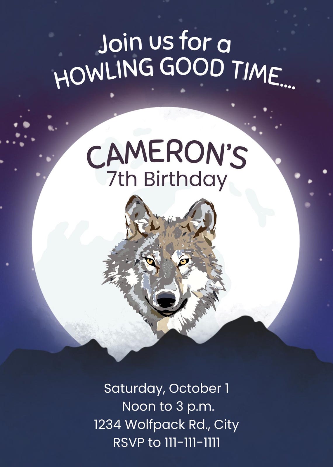 Wolf Birthday Invitation, Editable Template, Wolf Party Invitation ...