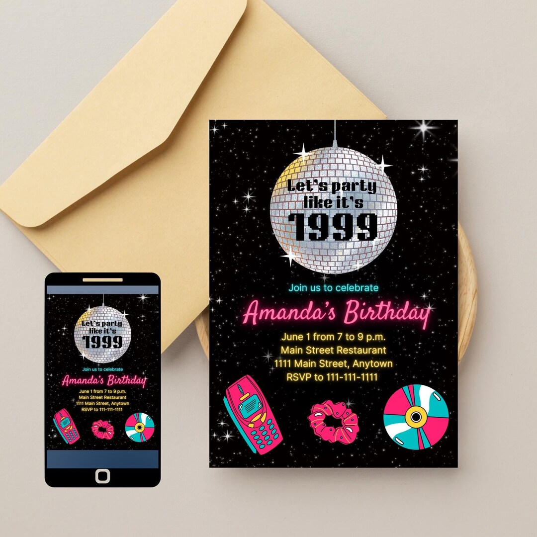 1990s Birthday Invitation, 90s Birthday, Retro, Teen Birthday ...