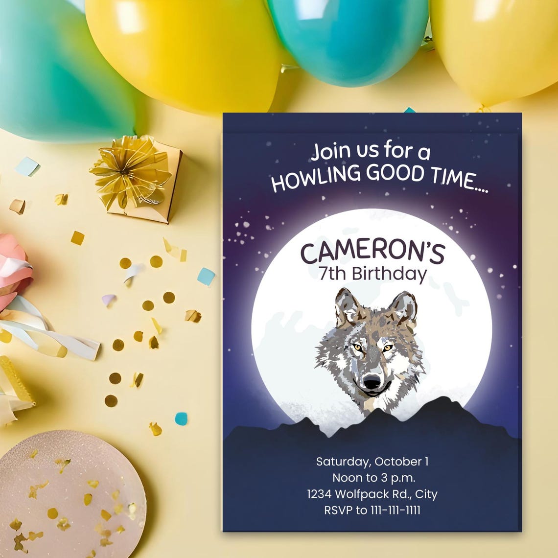 Wolf Birthday Invitation, Editable Template, Wolf Party Invitation ...