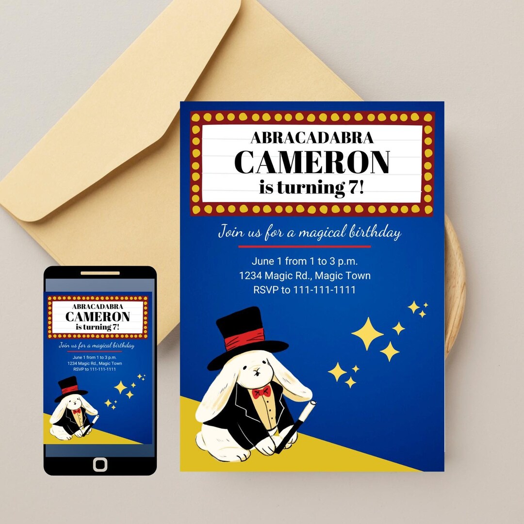 Magician Birthday Invitation, Magic Birthday Party, Kids Invitation ...