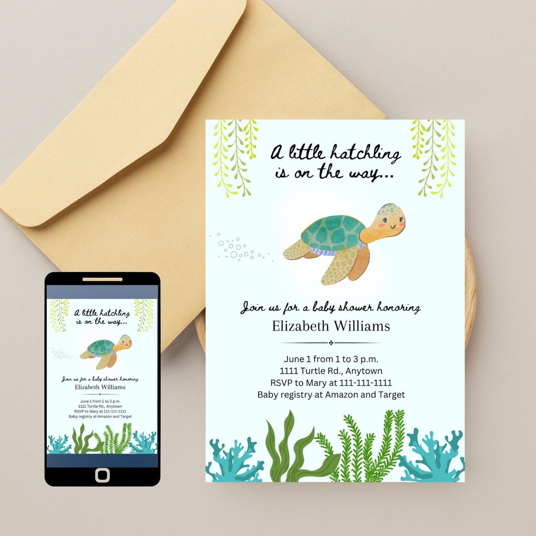 Turtle Baby Shower Invitation, Sea Turtle, Beach, Ocean, Baby Shower ...