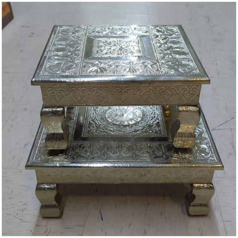 Traditional Bajot Pooja Chowki for Puja Low Sitting Stool Indian ...