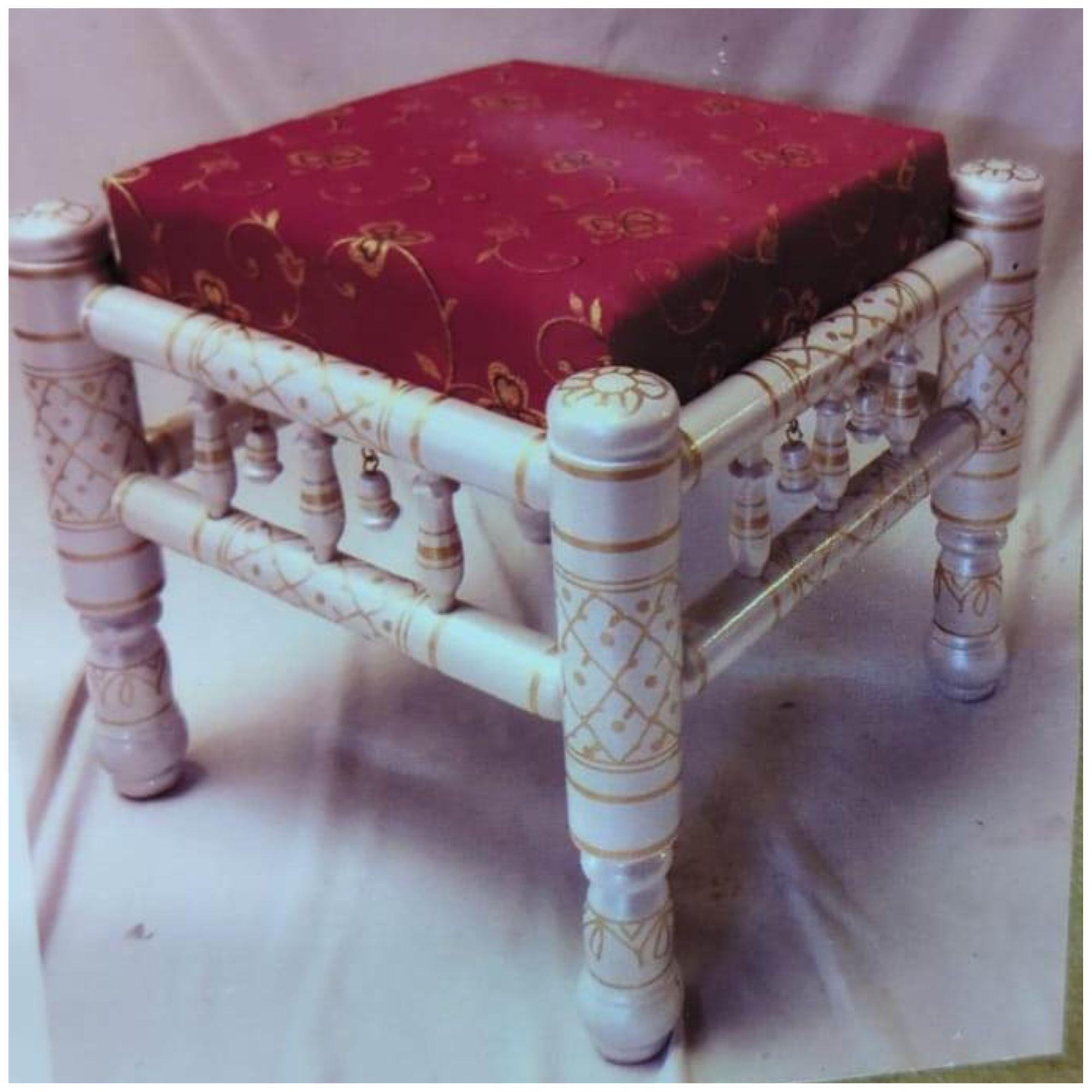 Sankheda Wooden Stool, Indian Low Sitting Stool With Cushion - Etsy