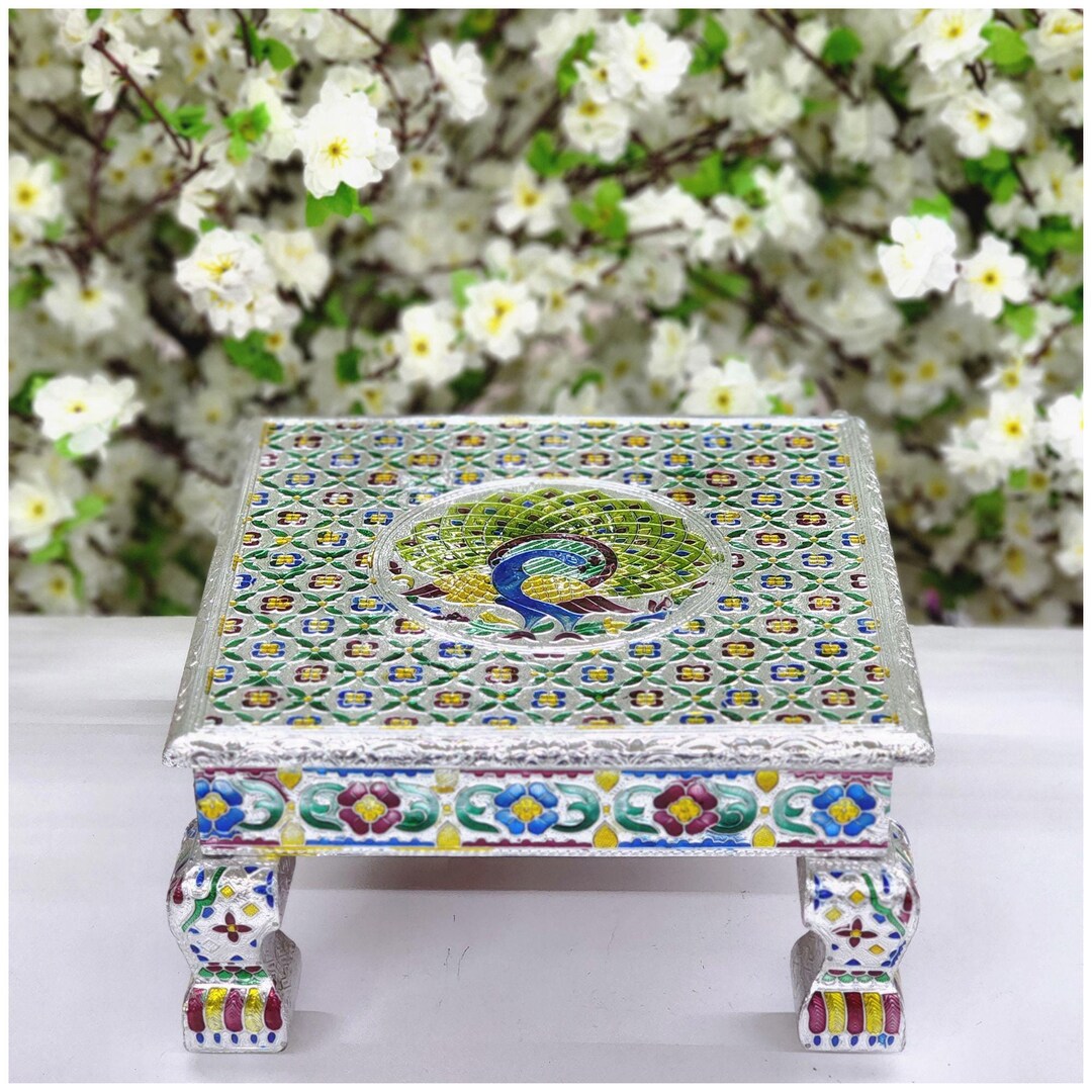 Indian Traditional Bajot Pooja Chowki God Sitting Stool Handmade Bajot ...
