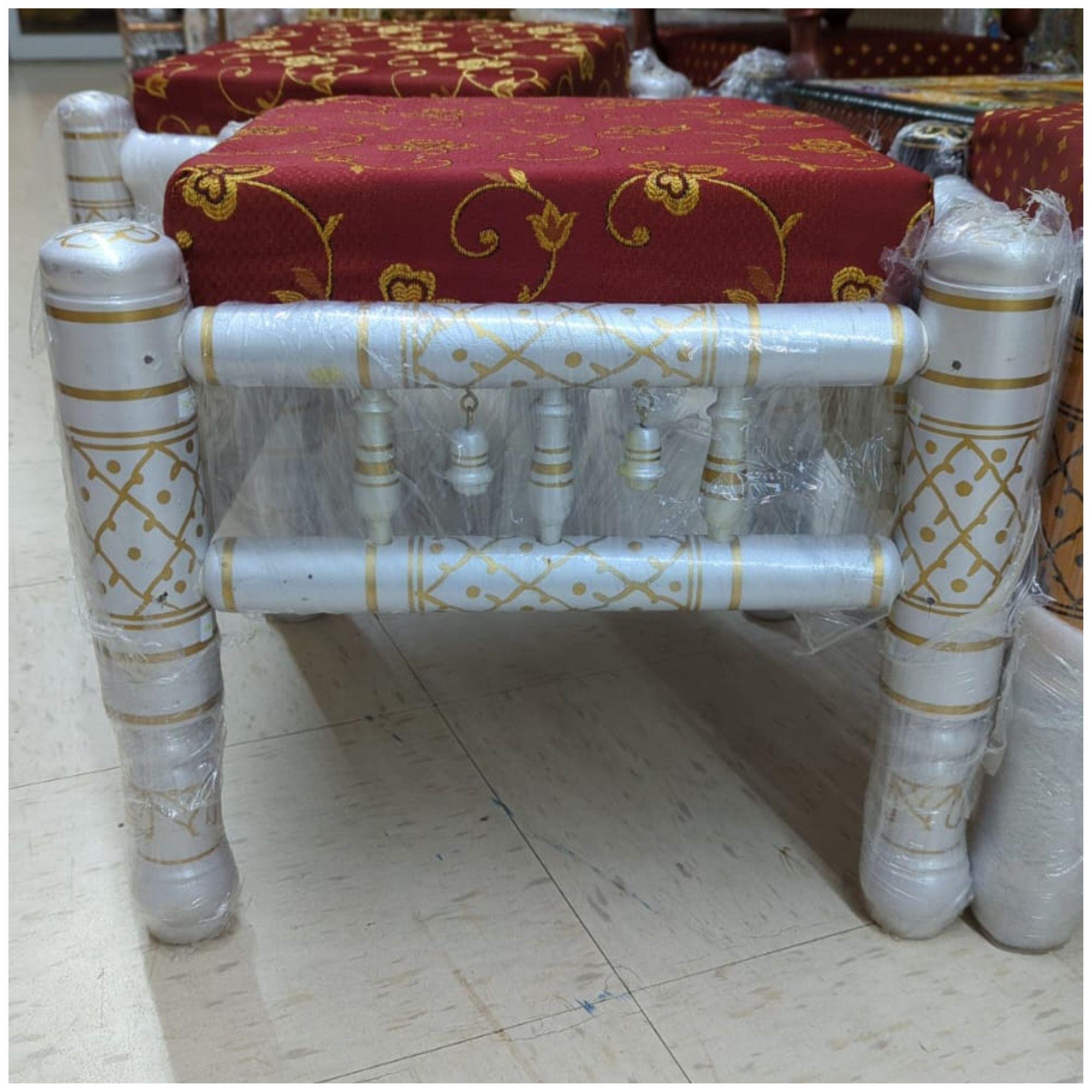 Sankheda Wooden Stool, Indian Low Sitting Stool With Cushion - Etsy