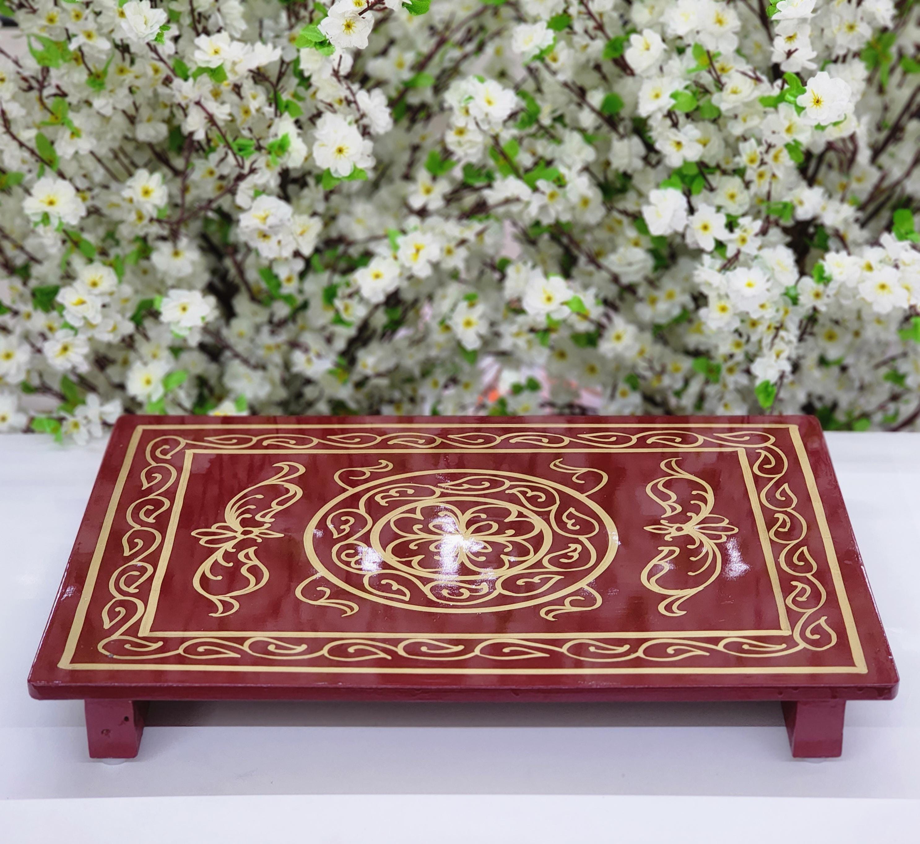 Handmade Indian Wooden Pooja Stool - Hand Painted Chowki Bajot - Etsy