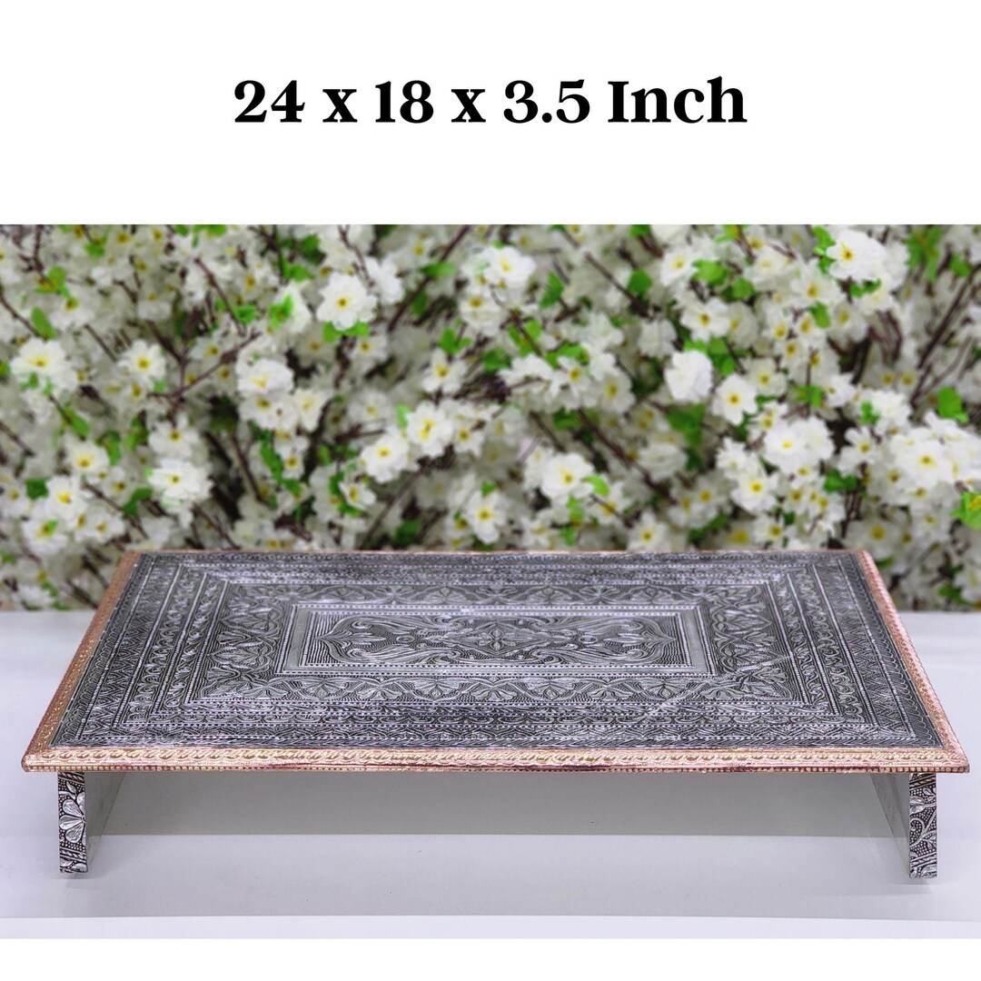 Oxidized Bajot Indian Wooden Chowki for Puja Traditional Patla Pooja ...