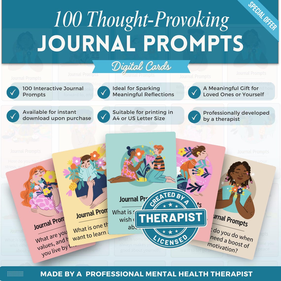 Journal Prompt Cards, Digital, Printable Journaling Prompts ...