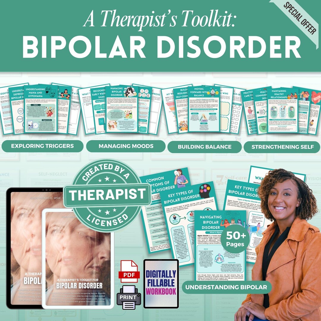 Bipolar Disorder Mega Bundle Workbook, Bipolar Mood Tracker, Therapy ...