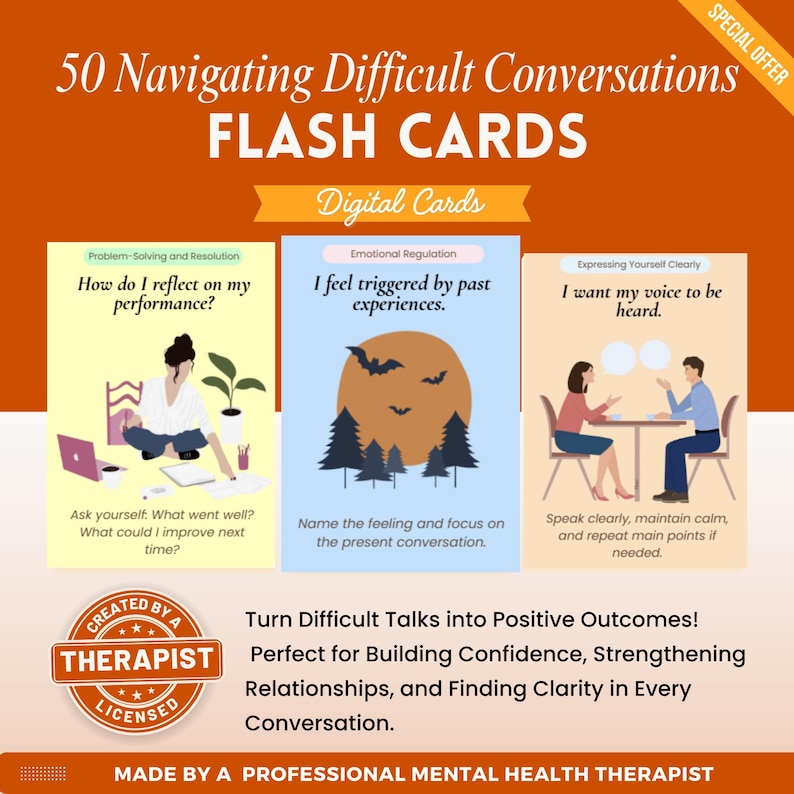 Navigating Difficult Conversations Flashcards, Conversation Skills ...