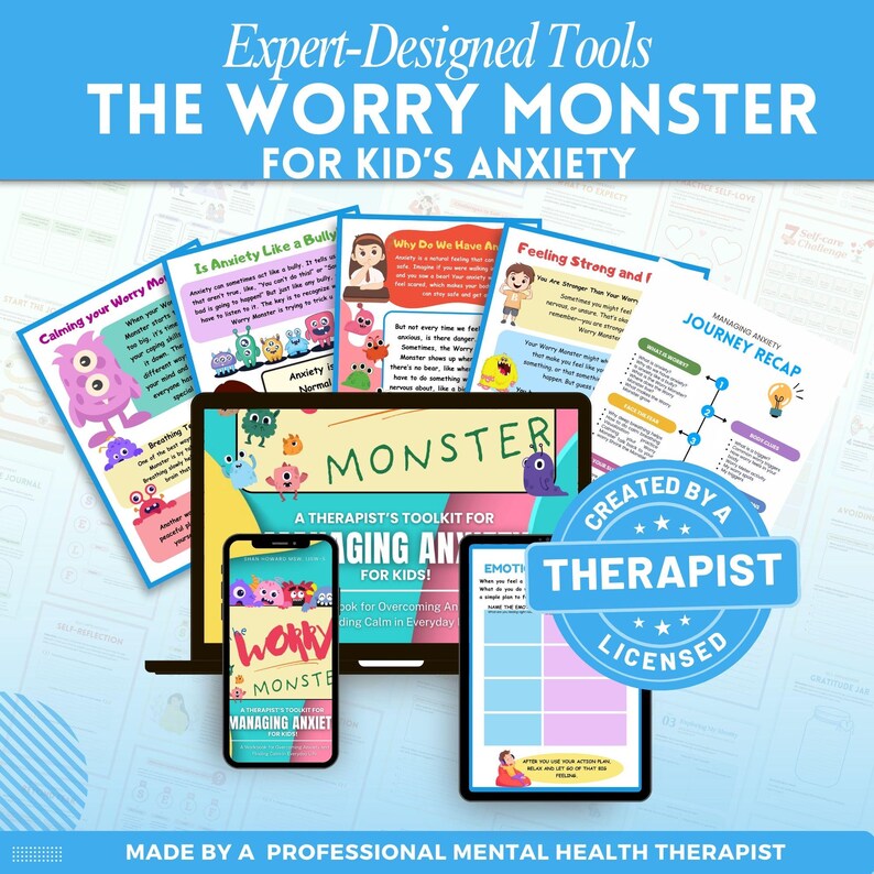 Kids Anxiety Workbook Bundle, Worry Monsters, Managing Anxiety, Therapy ...