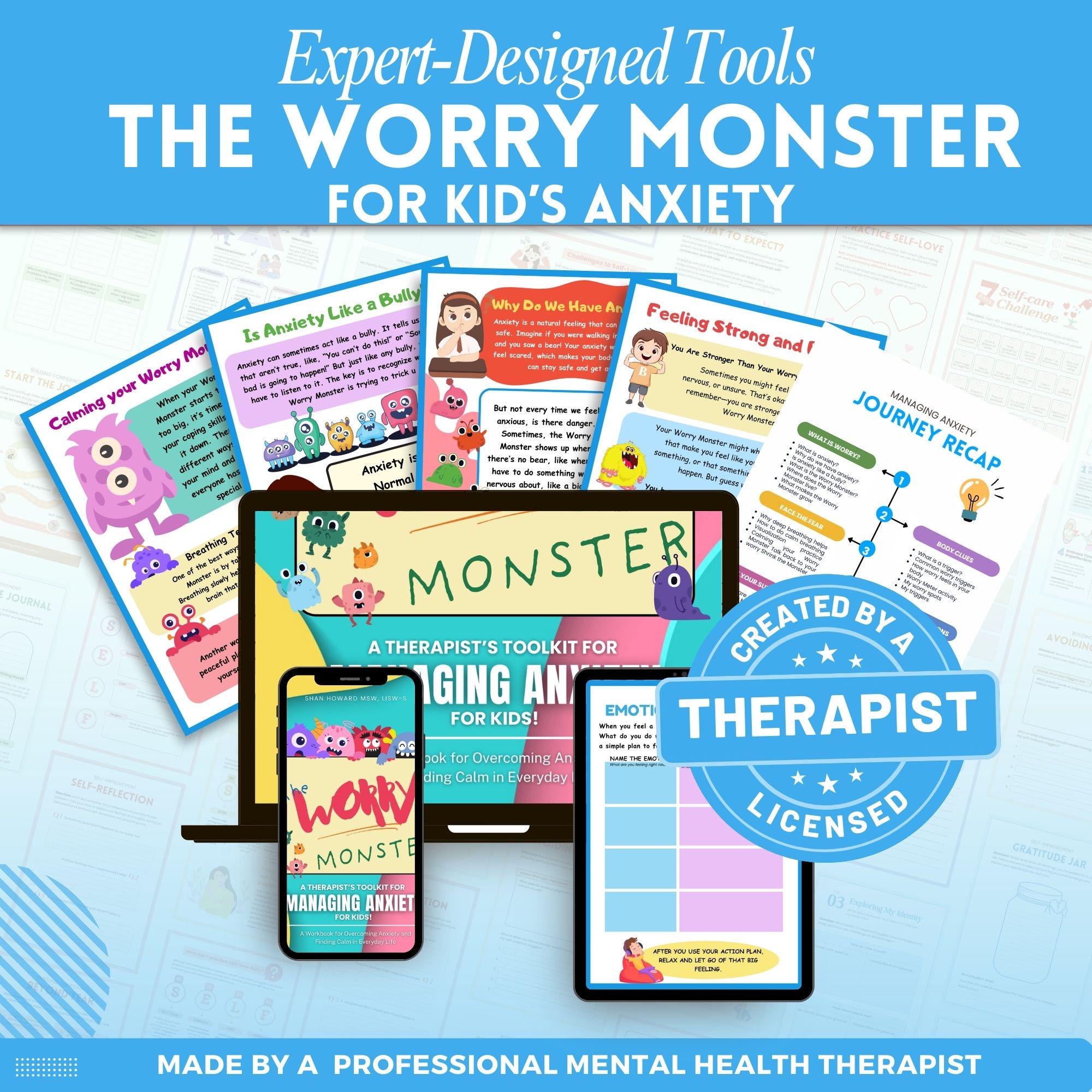 Kids Anxiety Workbook Bundle, Worry Monsters, Managing Anxiety, Therapy ...