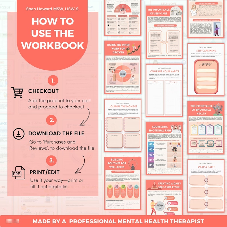 Self Care Planner Mega Bundle Workbook, Self Care Checklist, Therapy ...