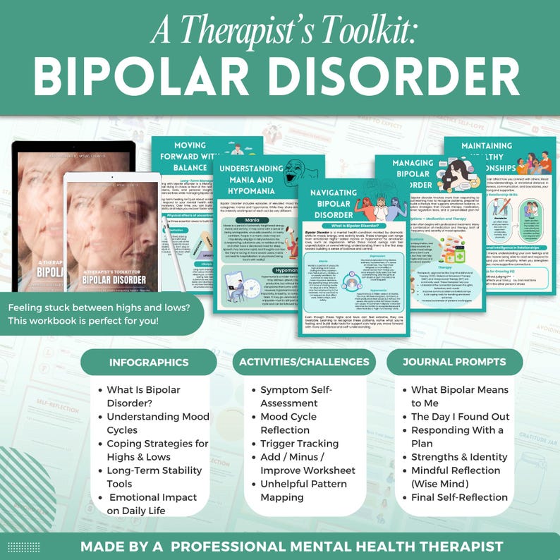Bipolar Disorder Mega Bundle Workbook, Bipolar Mood Tracker, Therapy ...
