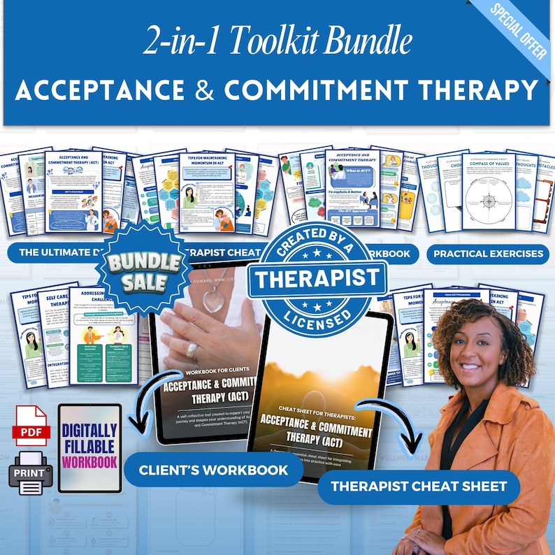 ACT Workbook for Clients Mega Bundle, Acceptant and Commitment Therapy ...