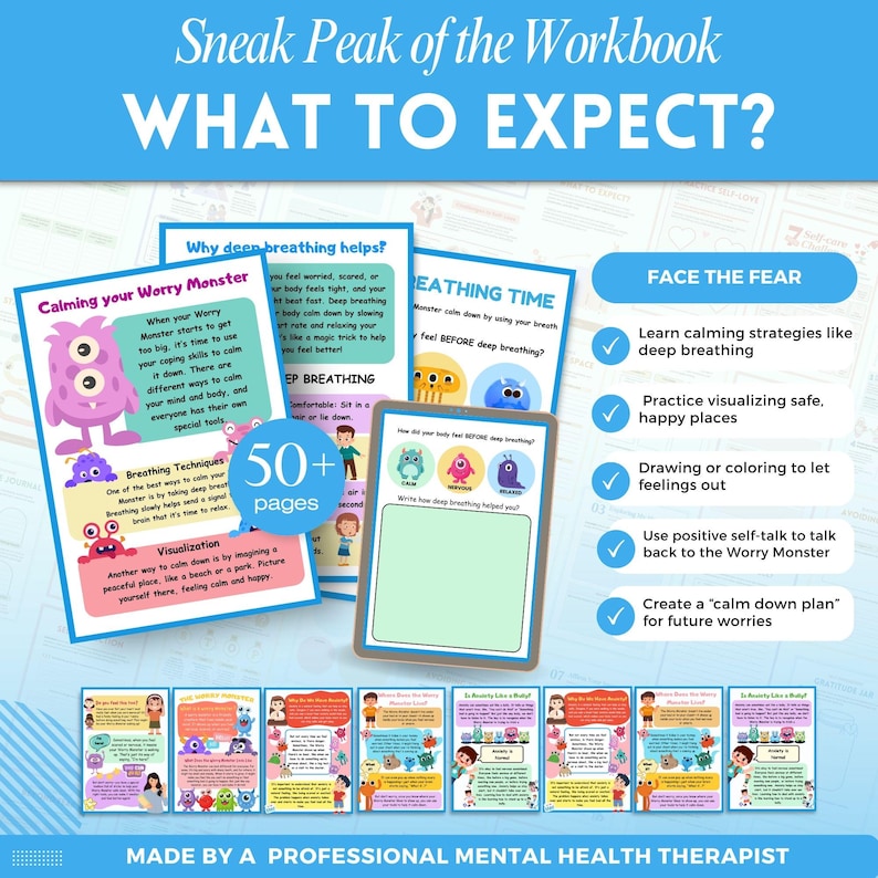 Kids Anxiety Workbook Bundle, Worry Monsters, Managing Anxiety, Therapy ...