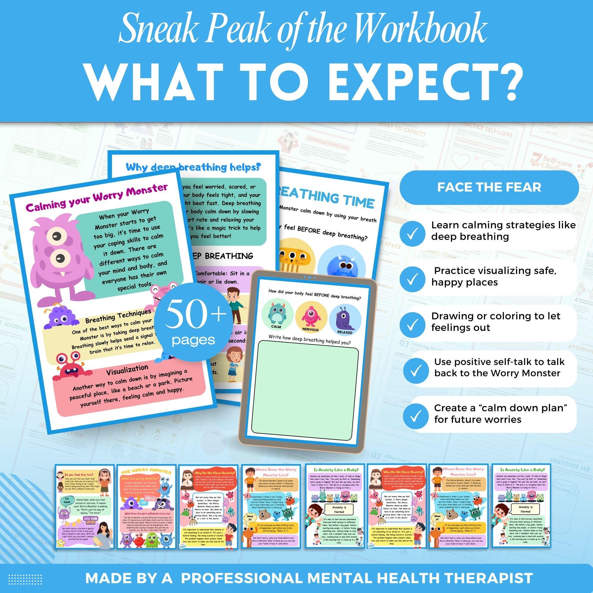 Kids Anxiety Workbook Bundle, Worry Monsters, Managing Anxiety, Therapy ...